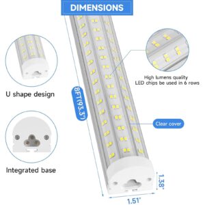 8FT LED Shop Light, U Shape 125W Integrated LED Tube Light, 6500K Clear White, 20000LM Super Bright LED Lighting, Flush Mount/Hanging, Linkable LED Shop Lights for Garage Workshop, Plug&Play, 8 Pack