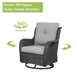 Outdoor Wicker Patio Furniture Set - 5 Pieces Rattan Patio Conversation Set with 2 Rocking Swivel Chairs,2 Ottomans and 1 Sofa for Porch Deck Backyard Garden(Brown/Grey)