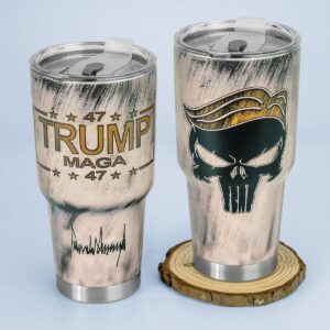 Joymarke MAGA Trump Tumbler 2024, Skull American Flag 30 Oz Tumbler, Trump Coffee Cups, USA Flag Tumbler Insulated Cup With Lid, Patriotic Birthday Gifts for Women Men, Republican Tumbler Cups