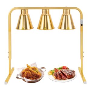 commercial food heat lamp portable electric food warmer 3-bulb with free-standing for food service, 750w (gold)