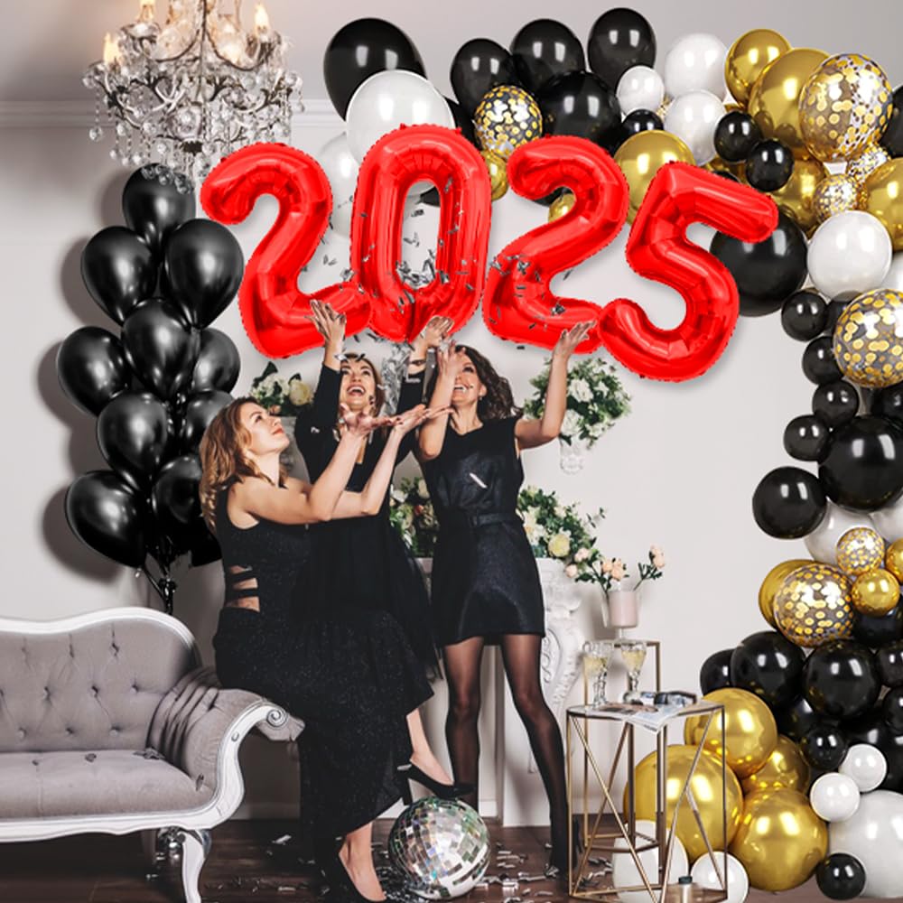 2025 Balloons, 40 Inch Foil Number Balloons, 2025 Balloon Numbers, New Years Decorations 2025 Balloons for Birthday Christmas Anniversary Graduation New Years Eve Party Supplies Decorations, Red