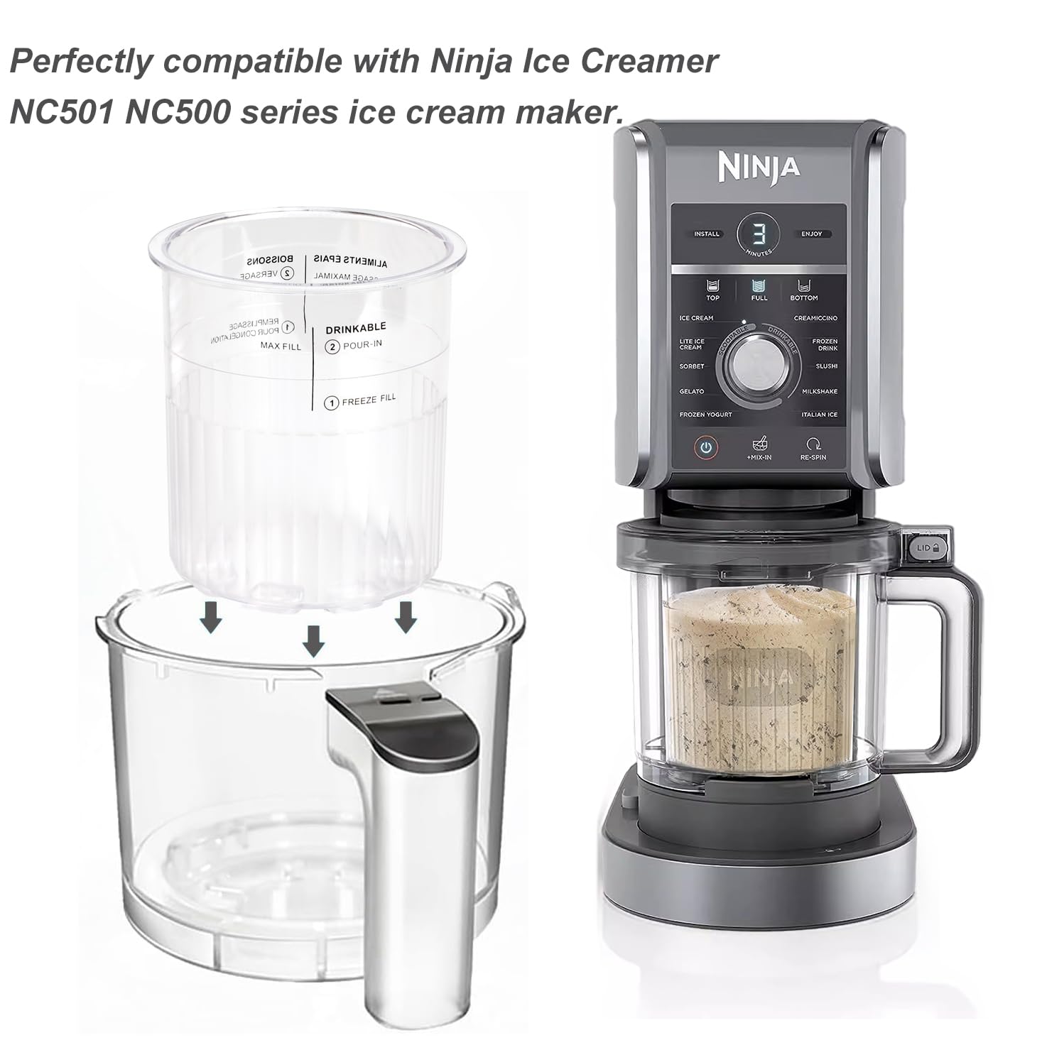 4 Pack Ninja Creami Deluxe Pints & Lids, 24oz Family Size XL Cups for Ninja Creami 11-in-1 NC501 NC500 Series Deluxe Ice Cream Maker