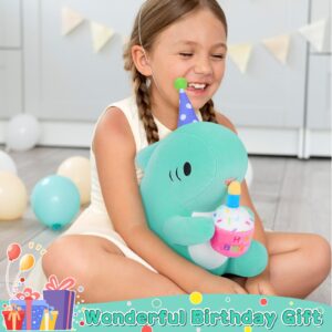 Auspicious beginning Birthday Gift Shark Plush Stuffed Animal, 11.8'' Kawaii Soft Birthday Shark Plush Toys with Holding Cute Birthday Cake Gift for Girls Boys, Children's Day, Anniversary