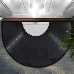 vinyl records pattern half round door mat indoor entrance, music records non slip absorbent doormats, 24x16 wear resistant semi circle floor mats area rugs for home kitchen patio