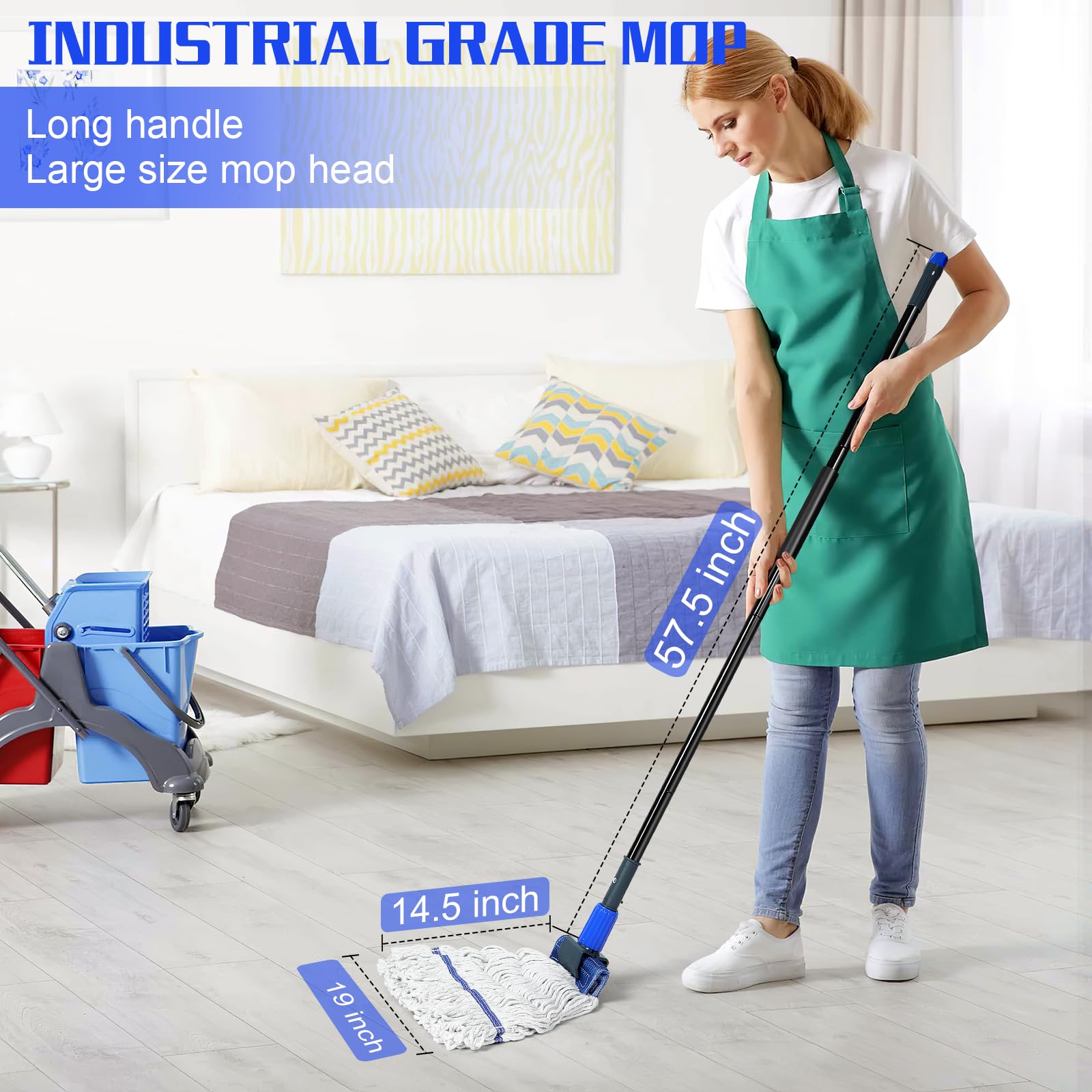 Commercial Mop Heavy Duty Industrial Cotton Mop,Looped-End String Wet Mop for Floor Cleaning with Long Handle, Janitorial Mop for Home,Garage,Office, Workshop, Warehouse