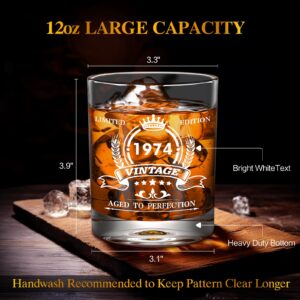 veecom 50th Birthday Gifts for Him, 1974 Whiskey Glasses 12oz, 50th Birthday Gifts for Men, Dad, Husband, 50th Birthday Gift Ideas, 50th Birthday Decorations Men, Bourbon Gifts for Men, Wood Box