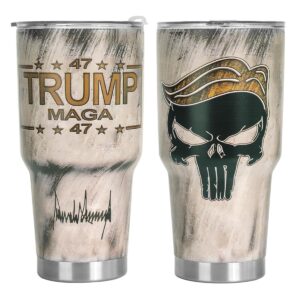 joymarke maga trump tumbler 2024, skull american flag 30 oz tumbler, trump coffee cups, usa flag tumbler insulated cup with lid, patriotic birthday gifts for women men, republican tumbler cups