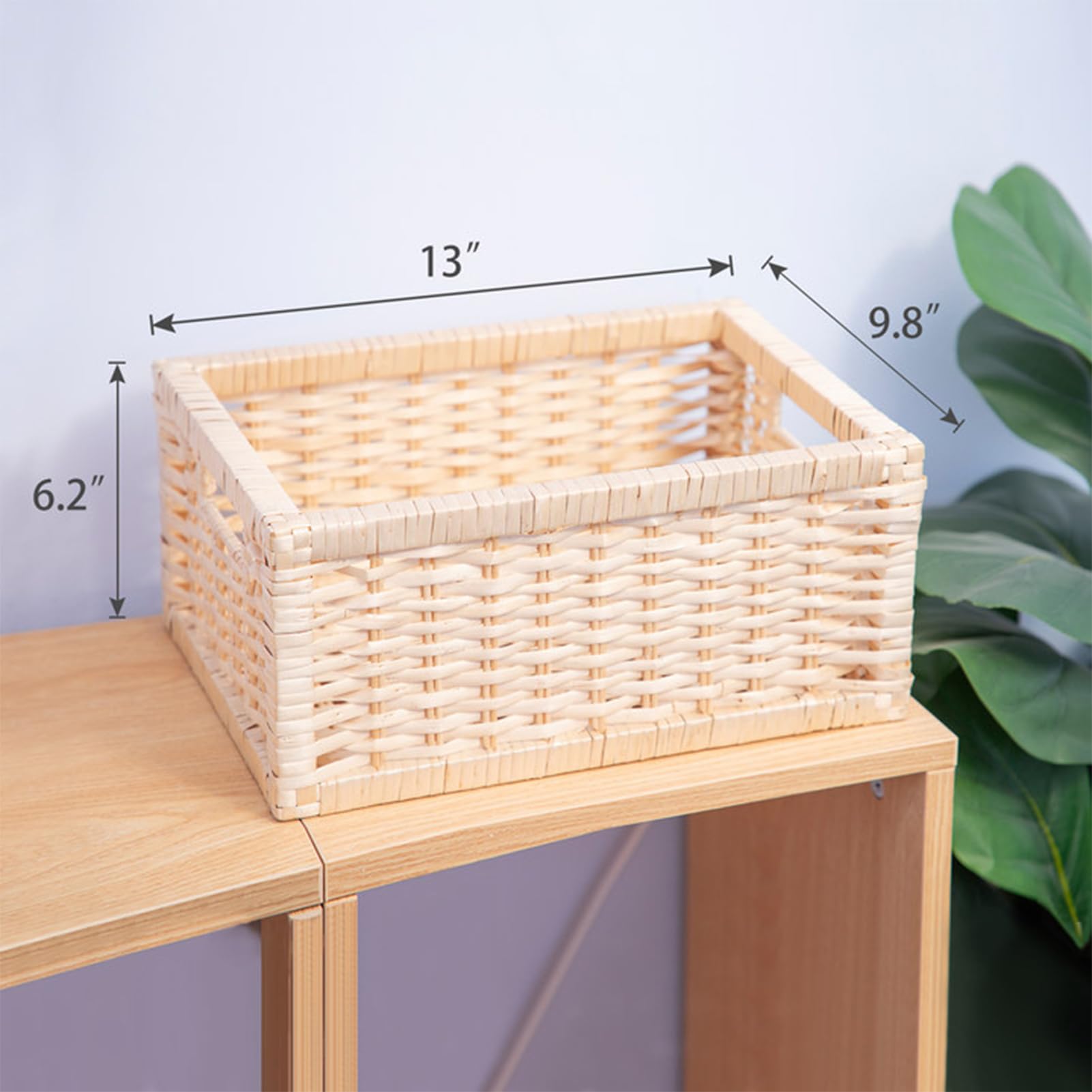 JLKIMZVO Wicker Basket, Woven Storage Basket with Built-in Handles, Wicker Shelf Basket for Organizing, Shelves, Bedroom, Living room, 1 Pack