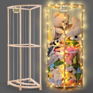 Essenhome Sector Design Extra-Large Wooden Stuffed Animal Zoo Storage, Corner-Friendly,Crafted from Premium Pine with 10m Light String, Ideal for Playroom/Nursery Corners,Perfect Kids' Birthday Gift!