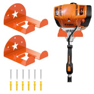 sulythw 2 pack trimmer rack orange garage garden power tool hanger for grass trimmer, hedge trimmer, garage wall weed eater hanger holder garage trimmer power tool organizer storage wall mount