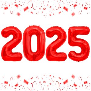 2025 balloons, 40 inch foil number balloons, 2025 balloon numbers, new years decorations 2025 balloons for birthday christmas anniversary graduation new years eve party supplies decorations, red