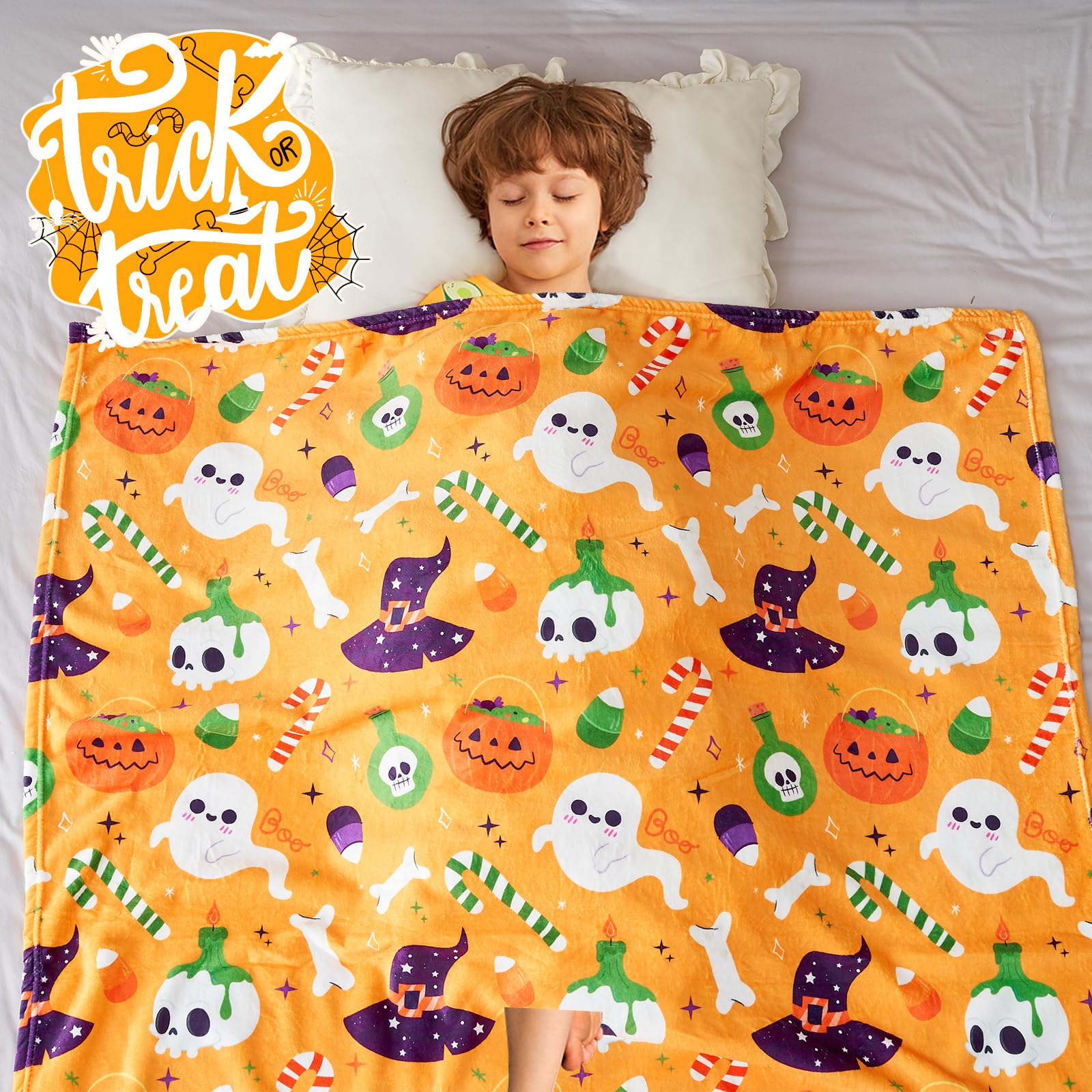 UOMNY Halloween Blanket for Kids,Ghost Throw Blanket for Kids,Wizard Hat Halloween Blanket for Couch and Bed, for Kids 50x60 inch