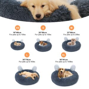 Calming Round Pet Bed for Medium Dogs - Donut Washable Medium Dog Bed, Anti-Slip Fluffy Plush Faux Fur Cat Bed, Fits up to 45 lbs Pets, 30" Grey