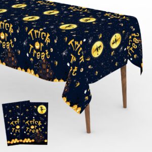 halloween tablecloth, 2 pcs 54" x 108" halloween tablecloth plastic for halloween decorations, rectangle halloween table cloth disposable trick or treat pumpkin witches table cover for halloween party