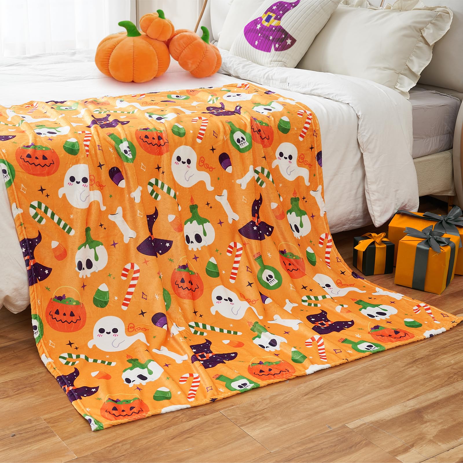 UOMNY Halloween Blanket for Kids,Ghost Throw Blanket for Kids,Wizard Hat Halloween Blanket for Couch and Bed, for Kids 50x60 inch