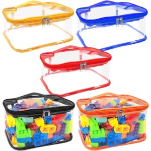 5 packs clear toy storage bags, 9.4 x 6.5 x 5.5 inch clear pvc toy storage bags with zipper reusable waterproof toy storage organizer pouch for board games building blocks toys and books