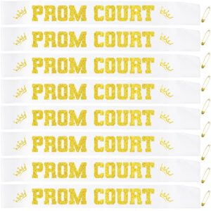 generic 8 pcs prom court sashes with gold glitter, white prom court sash for school cosplay pageants prom party dance graduation party favors, graduation party sash, shiny prom sash (white + gold)