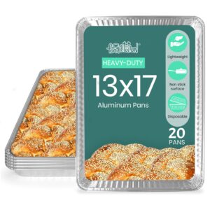 funstitution aluminum foil pans 13x17 (20 pack) - disposable aluminum baking pans with high heat conductivity for grilling, cooking, storing, prepping, disposable aluminum pans and tin foil pan