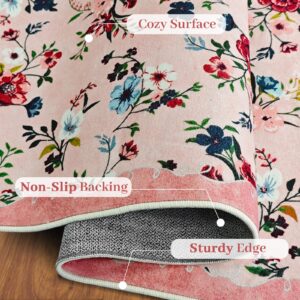 Rug Runners for Hallways, Kitchen Runner Rug Non-Slip, 2x6 Washable Runner Rug, Throw Rugs with Rubber Backing, Soft Floral Rug Low Pile Carpet Runner for Laundry Room and Entryway-Pink