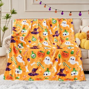 uomny halloween blanket for kids,ghost throw blanket for kids,wizard hat halloween blanket for couch and bed, for kids 50x60 inch