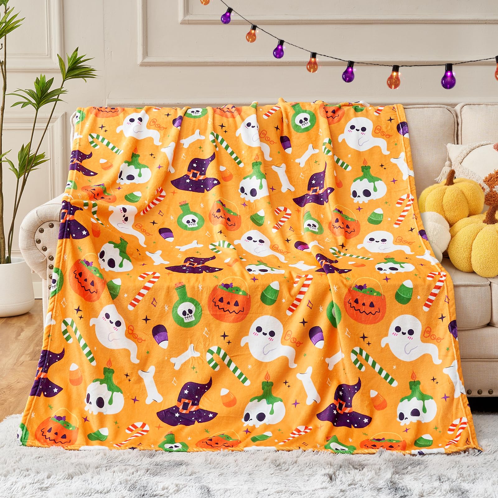 UOMNY Halloween Blanket for Kids,Ghost Throw Blanket for Kids,Wizard Hat Halloween Blanket for Couch and Bed, for Kids 50x60 inch