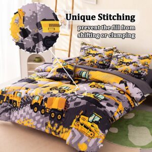 ASKOTU Truck Twin Bedding Set for Boys, 6 Pcs Kids Construction Truck Comforter Sets with Sheets, Construction Excavator Twin Boys Bedding Sets