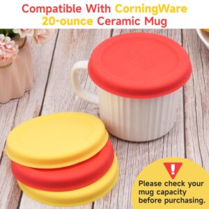 PUREKRA Silicone Lids for Corningware 20 Ounce Mug, 4 Pack Reusable Cover, (Mug NOT Included) Dishwasher, Microwave and Freezer Safe (Yellow & Red)