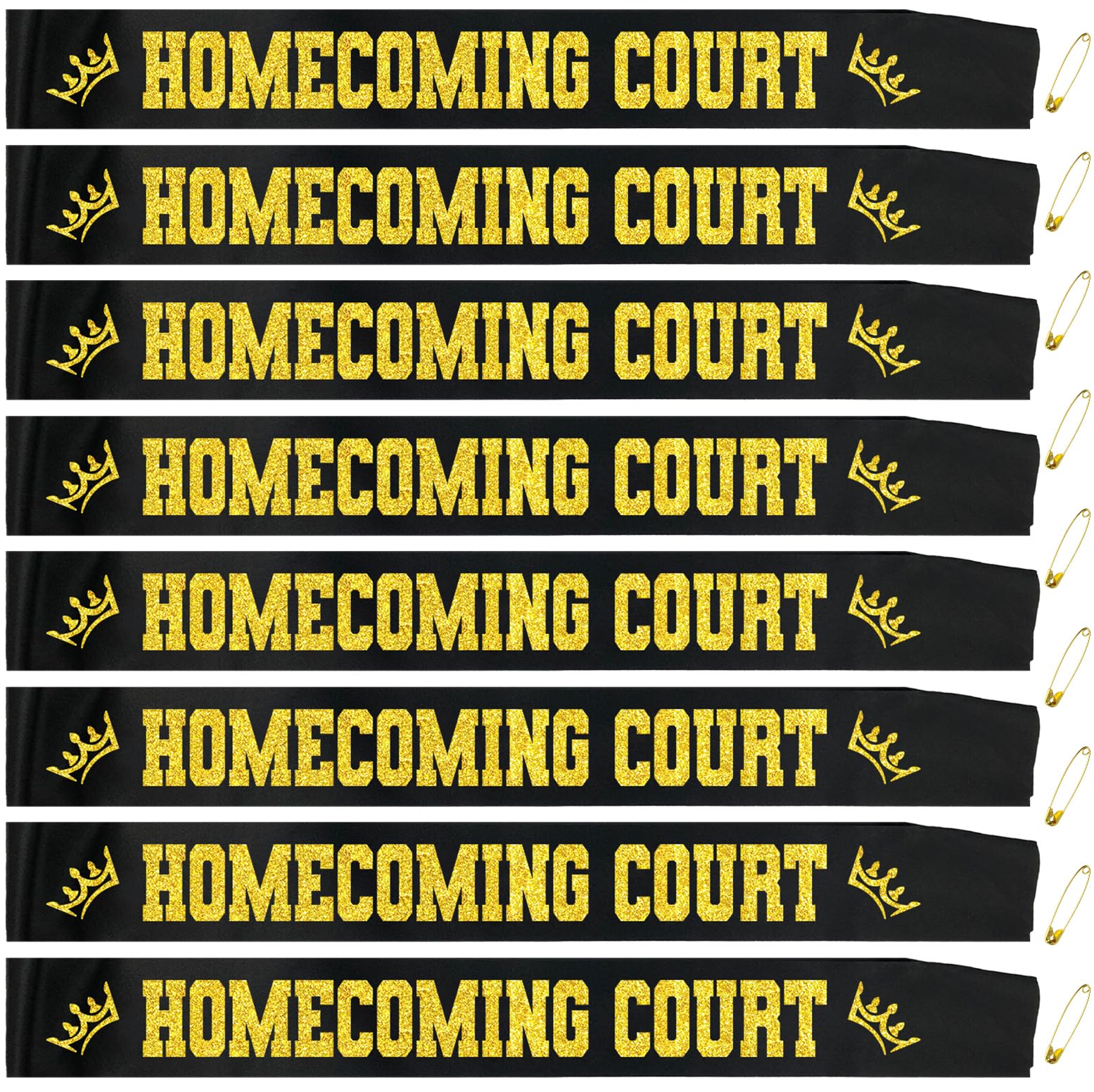 8 Pcs Homecoming Court Sashes with Gold Glitter, Black Homecoming Party Prom Sash for Pageants Homecoming Party School Dance Graduation Party Decorations Accessories (Black + Gold)