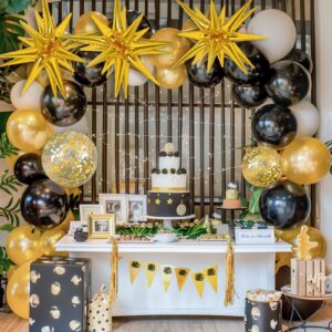 RUBFAC 140pcs Black and Gold Balloons, Balloons Arch Kit 5 10 12 18 inch Black Metallic Gold Confetti Latex Balloons for Graduation Birthday Baby Shower Wedding Anniversary Party Decorations