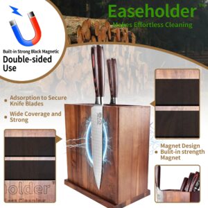 Easeholder Magnetic Knife Block without Knives, Double Side Magnetic Knife Holder Stand, Acacia Wood, Extra Large Capacity Magnet Knife Storage for Knives and Utensils, Kitchen Organizer Rack Tool