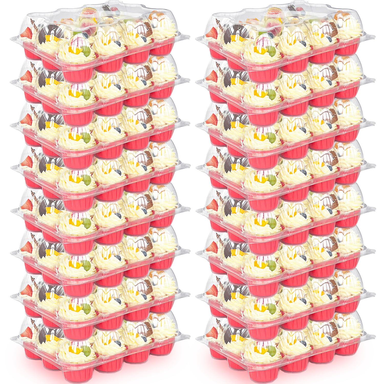 Haawooky (12 Pack x 16 Sets) Stackable Cupcake Carrier Holders,Plastic Cupcake Boxes Holders for 12 Cupcakes,Clear Disposable Cupcake Containers with Detachable Tall Dome Lid