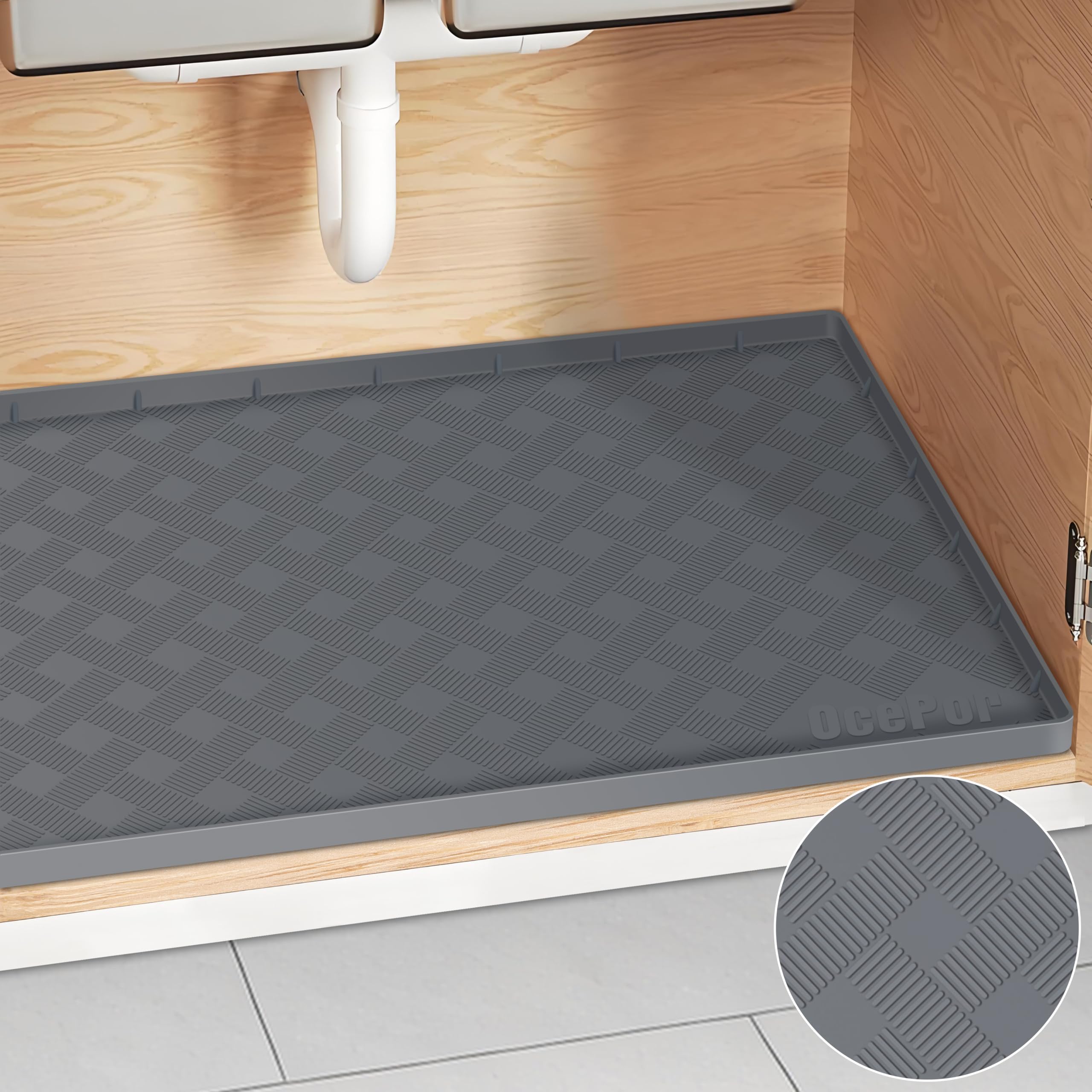 Under Sink Mat 22" x 19", Under Sink Mats for Kitchen Waterproof, Under The Sink Mat Waterproof for Bottom of Kitchen Sink, Silicone Under Sink Liner Tray, Under Sink Protector Mats(Dark Grey)