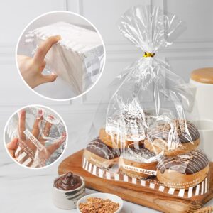 MUMULULU 90 PCS 11""x 14"" Bread Loaf Packing Bags with Bottom Gusset and Ties Clear Cello Cellophane bags Printed Bread Bags