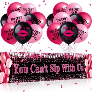 bachelorette party decorations black pink black you can't sip with us banner and 18 pcs that's so fetch balloons for girls women y2k bridal shower early 2000s birthday party supplies