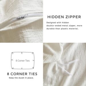 SE SOFTEXLY Muslin Duvet Cover King Size, 100% Washed Cotton Duvet Cover Set, Ultra Soft Comforter Cover Linen Like, 3 Pieces Minimalist Gauze Duvet Cover with 2 Pillowcases, 90"x104", White