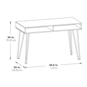 OSP Home Furnishings Contemporary 48-inch Home Office Writing Desk, Black Metal Legs with Brown Woodgrain Finish