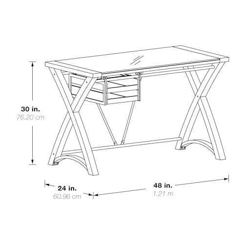 OSP Home Furnishings Modern 48-inch Glass-Top Home Office Desk with Sliding Storage Tray, Rich Cherry Finish