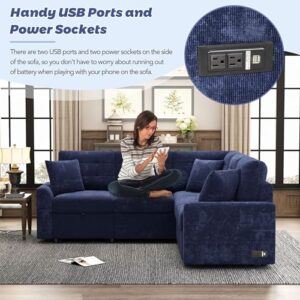 FANYE Multifunctional Symmetrical Convertible Sleeper Sectional Sofa with Pull-Out Couch Bed and Chaise,L-Shaped Corner Sofa&Couch Cum Sofabed W/USB Ports, Dual Power Sockets for Living Room