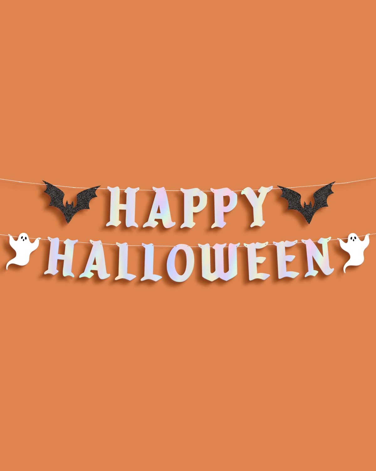 xo, Fetti Happy Halloween Iridescent Foil Banner - 5 Ft. | Spooky Season Decoration, Haunted House Party Sign, Ghost Decor, Bat Backdrop