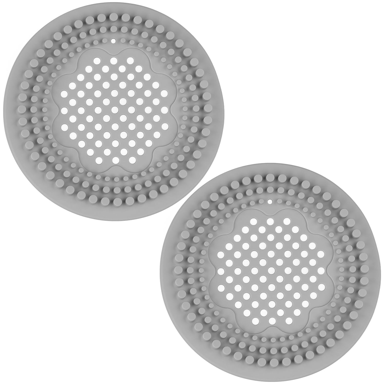 Silicone Hair Catcher for Shower Drain, 2 Pack Bathtub Strainer Cover for Bathroom Tub Kitchen Sink Protector, Grey