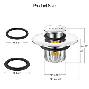 LEKEYE Tub Stopper | Shower Drain Hair Catcher | Pop-up Drain Stopper with Strainer | Bathroom Bathtub Plug | Drain Protector for 1-1/2 to 1-3/4" Bath Drain Hole