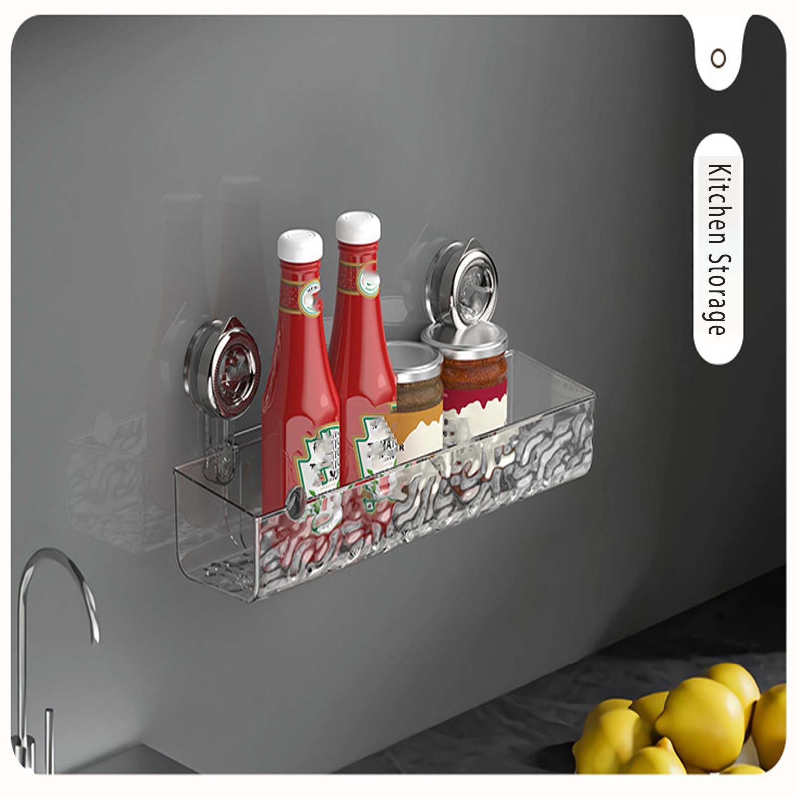 YLBUH Raidley No Drill Clear Wall Caddy, Drill-Free Removable Storage, Raidley Bathroom Storage Shelf, No-Drill Clear Wall Caddy Suction Cup Storage, Glacier Pattern Suction Cup (White-A)