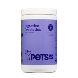 Pets 52 - Digestive Dog Probiotics with Enzymes - Supports Healthy Gut Flora, Boosts Immune System, Promotes Stomach Comfort, Vet-Strength Formula for Improved Digestion - 30-Day Results