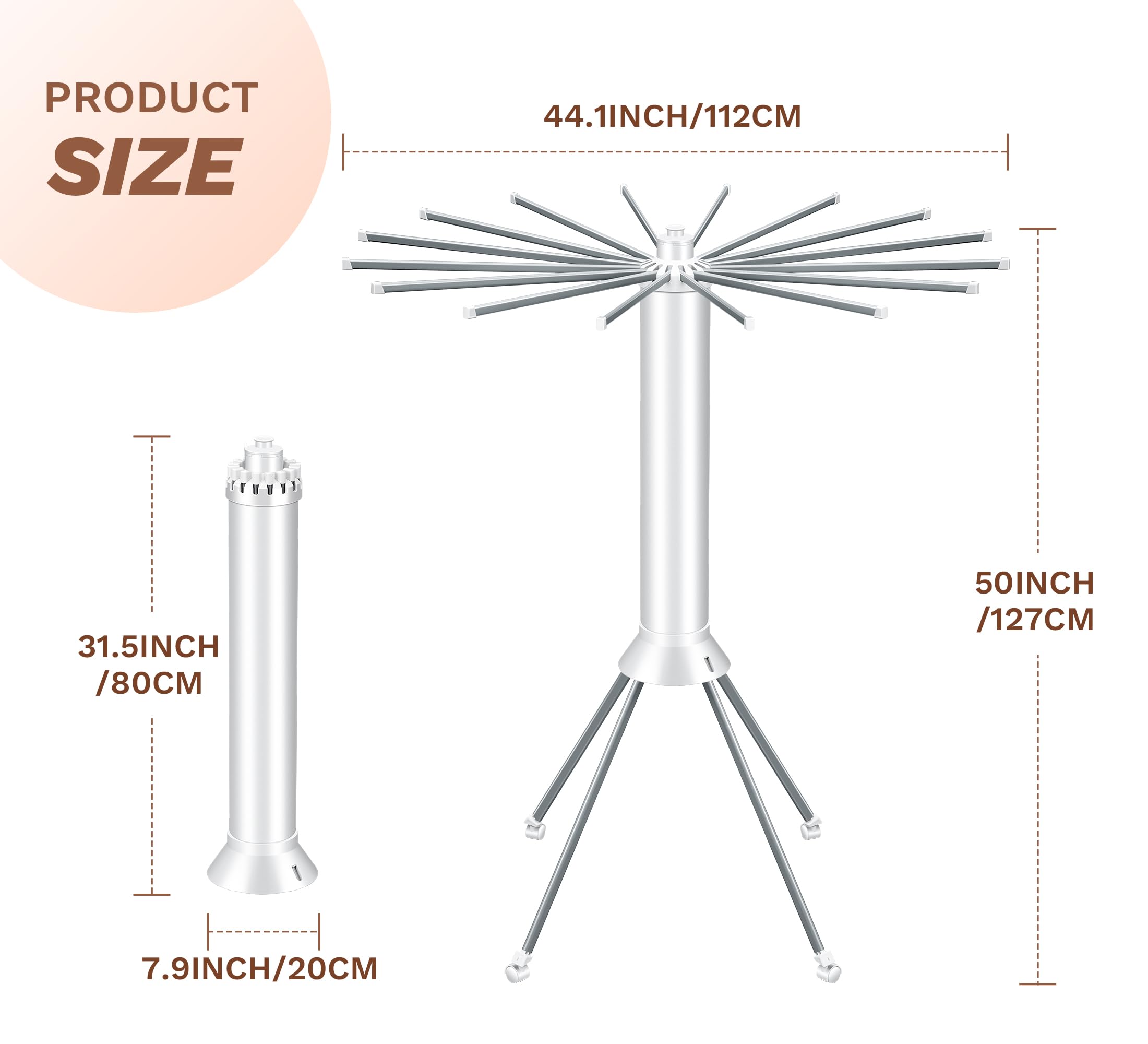 AUXTUR Clothes Drying Rack Wheels Foldable with Quadruped Support|Portable Laundry Drying Rack Hanger with Tail & Bottom Pulley - Convenient Storage & Outdoor Laundry Rack for Hanging Clothes