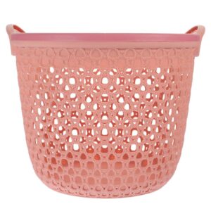 holidyoyo flexible laundry basket, laundry hamper plastic laundry basket with handle hollow dirty clothes storage basket portable round bin for bathroom dorm pink