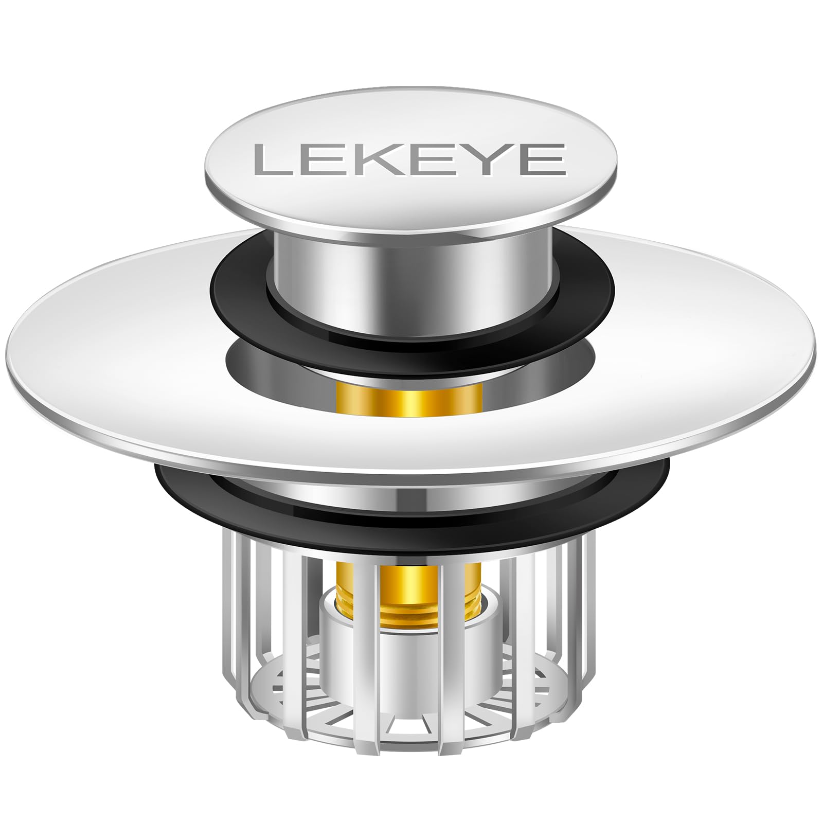 LEKEYE Tub Stopper | Shower Drain Hair Catcher | Pop-up Drain Stopper with Strainer | Bathroom Bathtub Plug | Drain Protector for 1-1/2 to 1-3/4" Bath Drain Hole - Pearl Chrome