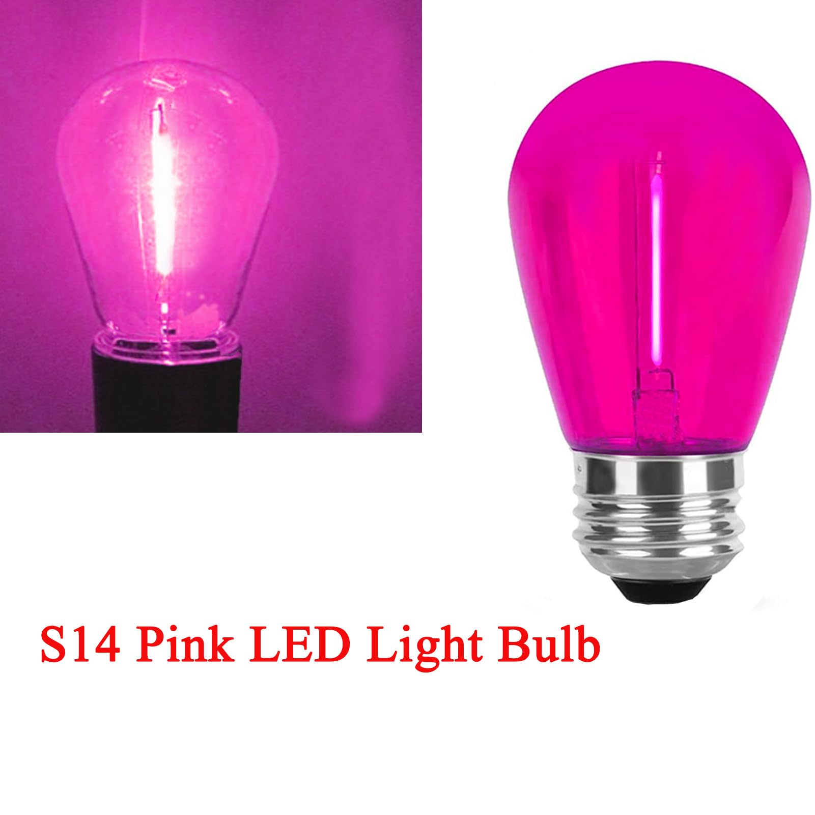 S14 Pink LED Bulb 1W Shatterproof Pink Replacement Light Bulb E26 Base LED Filament Edison Pink Colored Lights S14 Waterproof Outdoor String Replacement Bulbs for Home Yard Patio Wedding,15 Pack