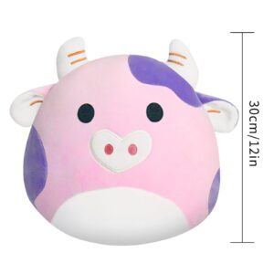 CUTEHO Cow Plush Toy Pillow 12'' Cute Stuffed Animal Soft Plushie Doll Gift for Kids Birthday Girls Boys Valentines Day (Pink Cow)