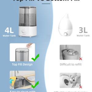 BREEZOME 4L Humidifiers for Bedroom, Essential Oil Diffuser, Top Fill Cool Mist Ultrasonic Humidifiers for Baby, Plants, Nursery, Humidifiers for Large Room Last up to 50 Hours, Quiet Operation