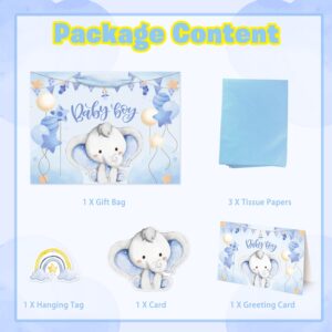 Mpanwen 16" Large Baby Boy Gift Bag for Boy, 3D Making Blue Elephant Theme Baby Gift Bag with Tissue Paper and Greeting Card